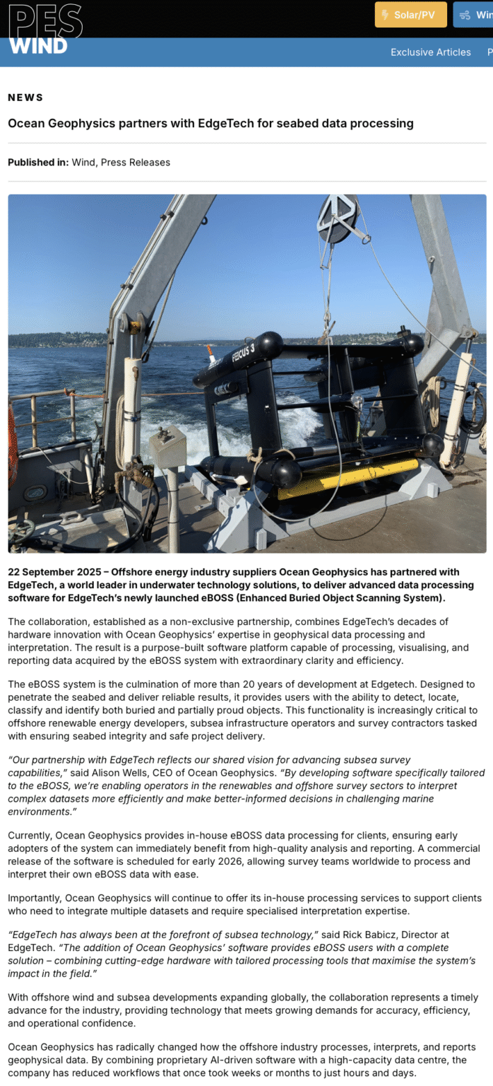 Ocean Geophysics partners with EdgeTech for seabed data p...